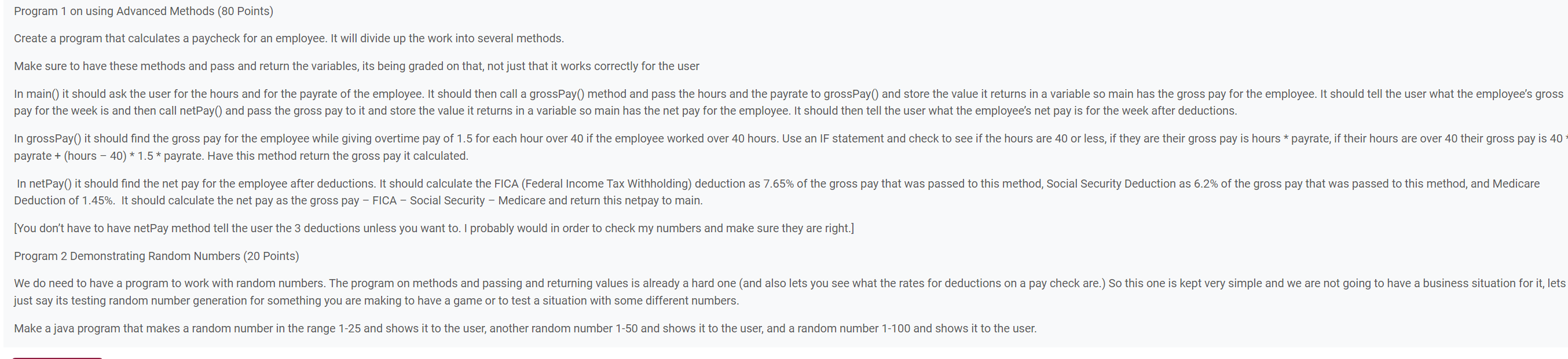 Solved Program 1 on using Advanced Methods (80 Points) | Chegg.com
