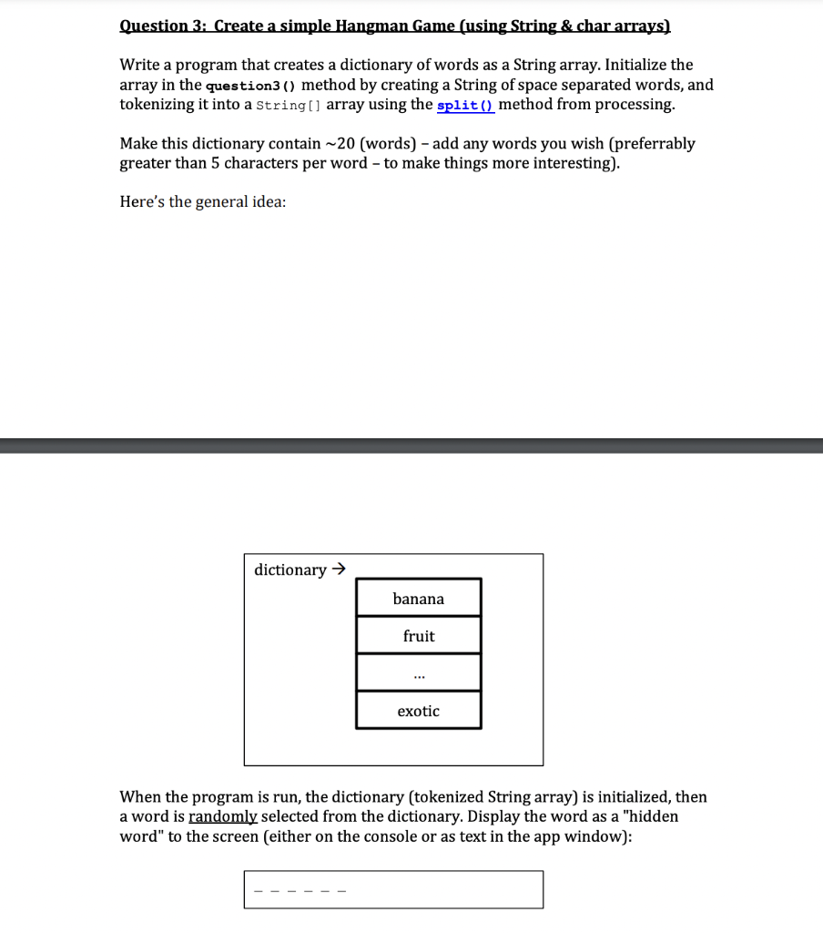 Solved Question 3 Create A Simple Hangman Game Using