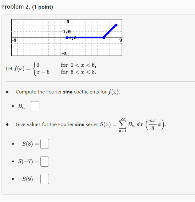 Solved Problem 2. (1 point) Let f(x)={0x−6 for 0 | Chegg.com Solved Problem 2. (1 point) Let f(x)={0x−6 for 0 | Chegg.com