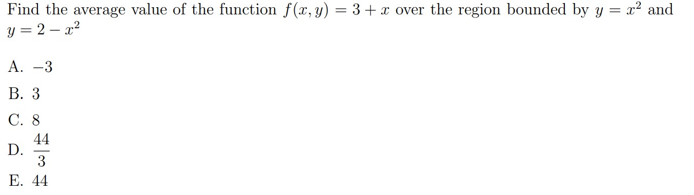 Solved Find the average value of the function f(x,y)=3+x | Chegg.com