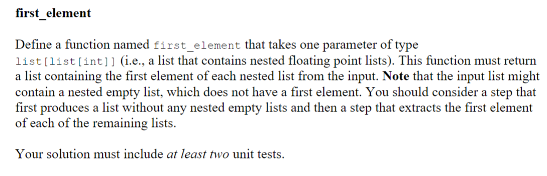 first_element Define a function named first_element | Chegg.com