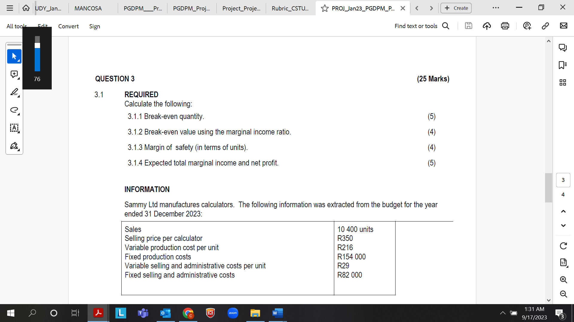 Solved INFORMATION Sammy Ltd manufactures calculators. The | Chegg.com