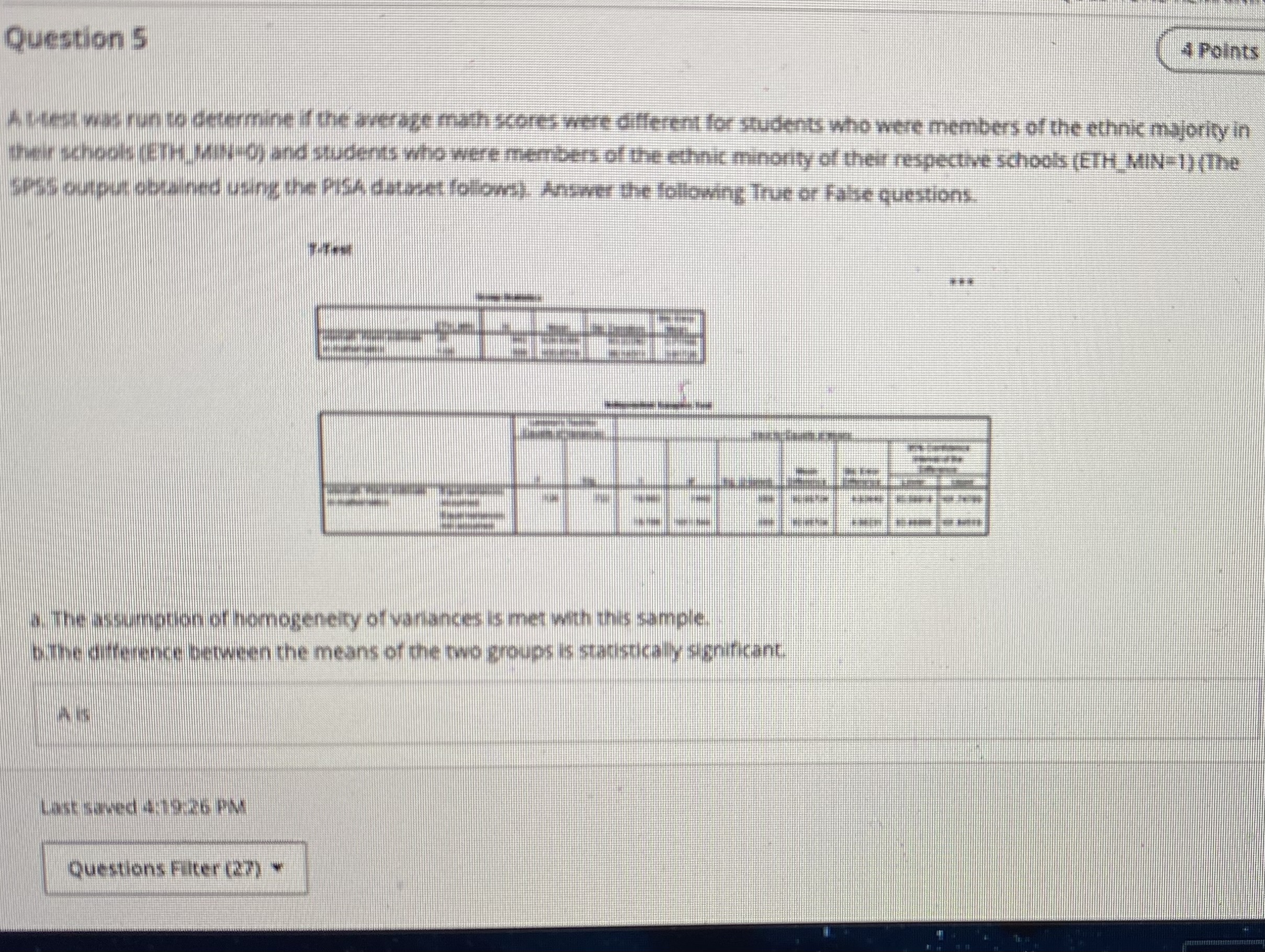 Solved Question 54 ﻿PointsA whet was run to determine if the | Chegg.com