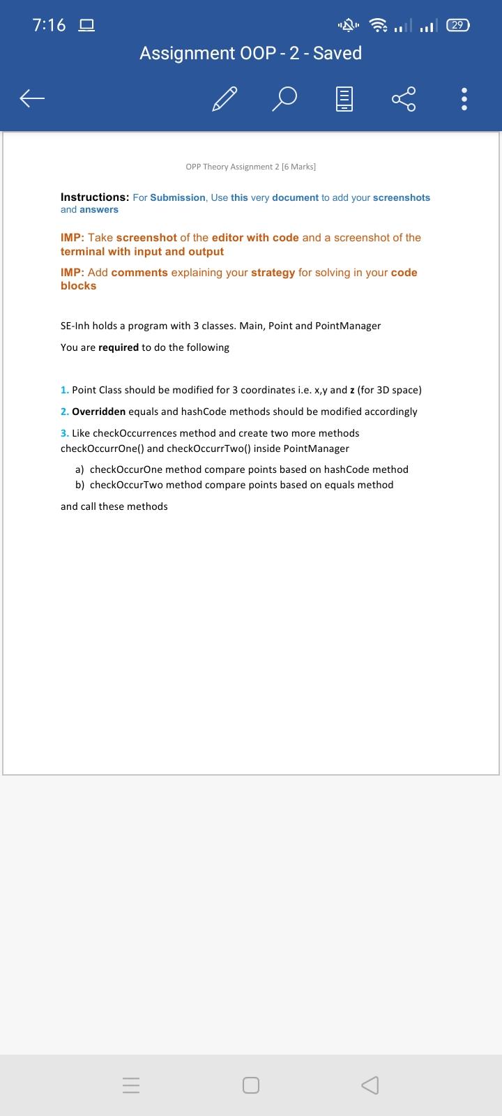 Solved 7:16 0 29 Assignment OOP-2 - Saved OPP Theory | Chegg.com