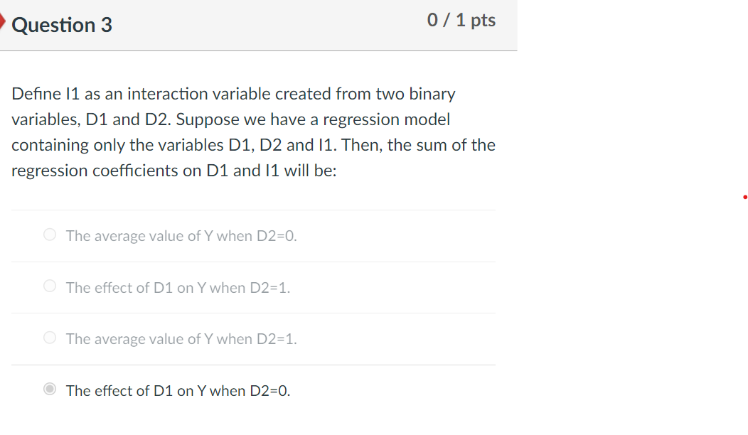 Solved Define I1 as an interaction variable created from two | Chegg.com