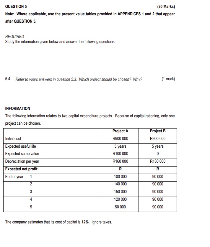 QUESTION 5 (20 Marks) Note: Where applicable, use the | Chegg.com