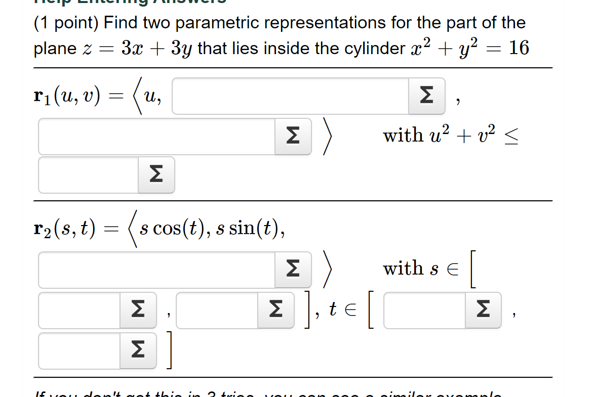 Solved (1 point) Find two parametric representations for the | Chegg.com