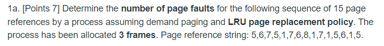 Solved 1a. [Points 7] Determine the number of page faults | Chegg.com