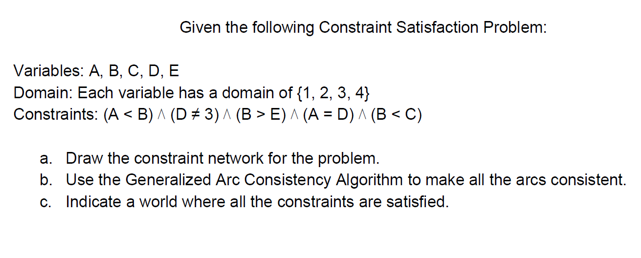 Given the following Constraint Satisfaction Problem: | Chegg.com
