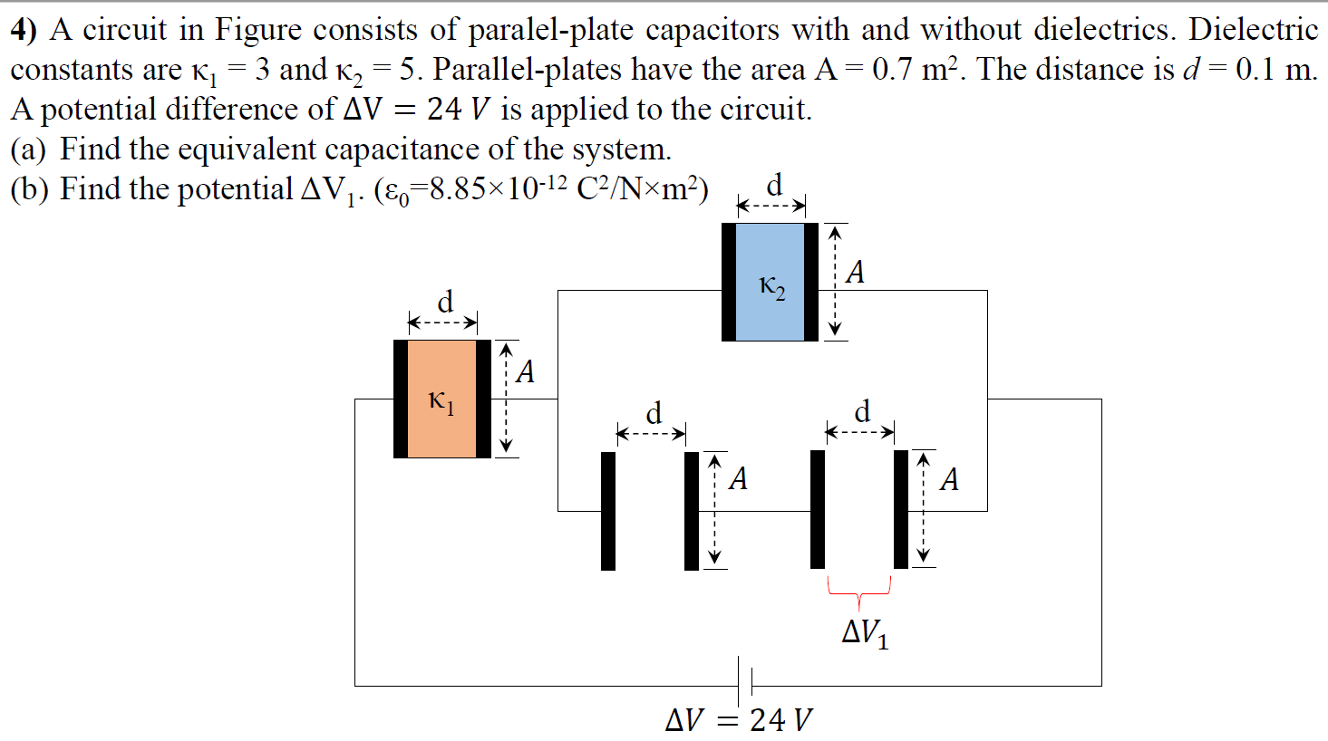Solved 4) A circuit in Figure consists of paralel-plate | Chegg.com