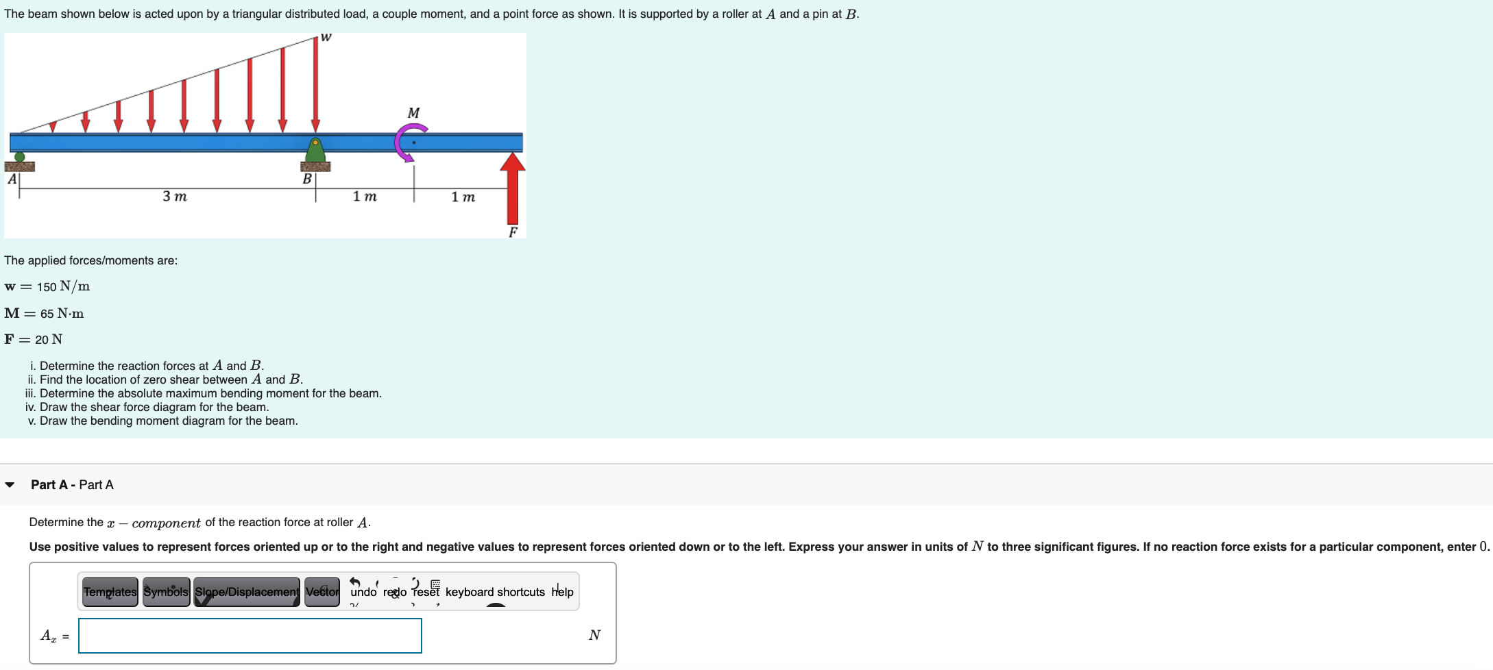 Solved The beam shown below is acted upon by a triangular | Chegg.com