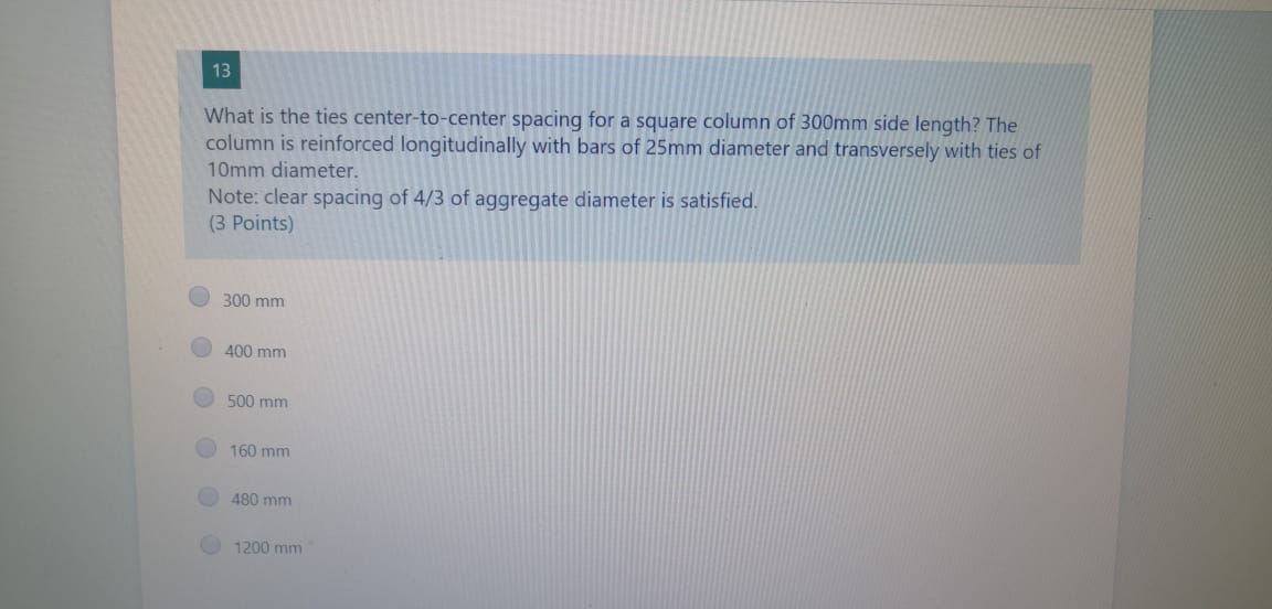 Solved 13 What is the ties center-to-center spacing for a | Chegg.com
