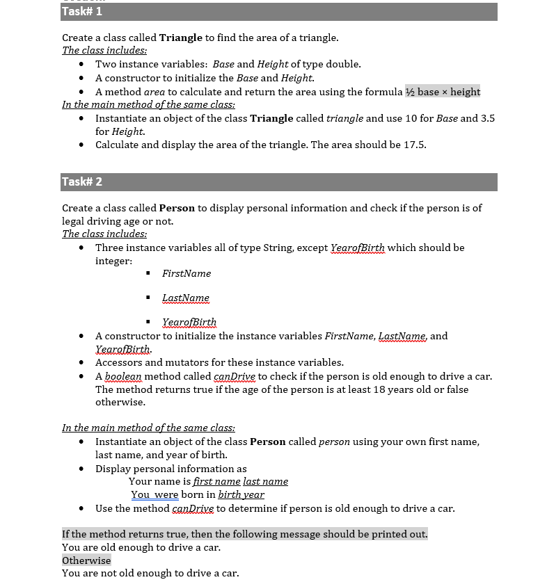 Solved Task# 1 Create a class called Triangle to find the | Chegg.com