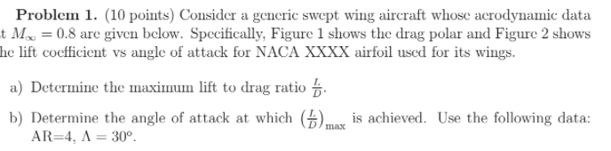 Solved Problem 1. (10 points) Consider a generic swept wing | Chegg.com