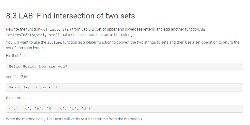 Solved Rewrite the function def letters (s) from Lab 8.2 | Chegg.com