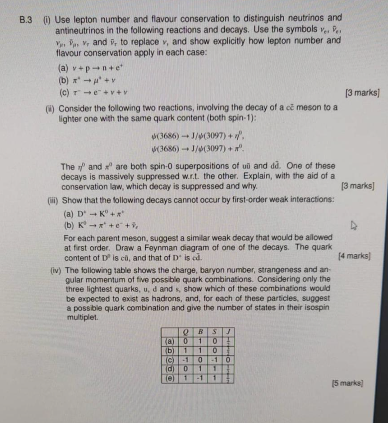 Solved B.3 (0) Use lepton number and flavour conservation to | Chegg.com