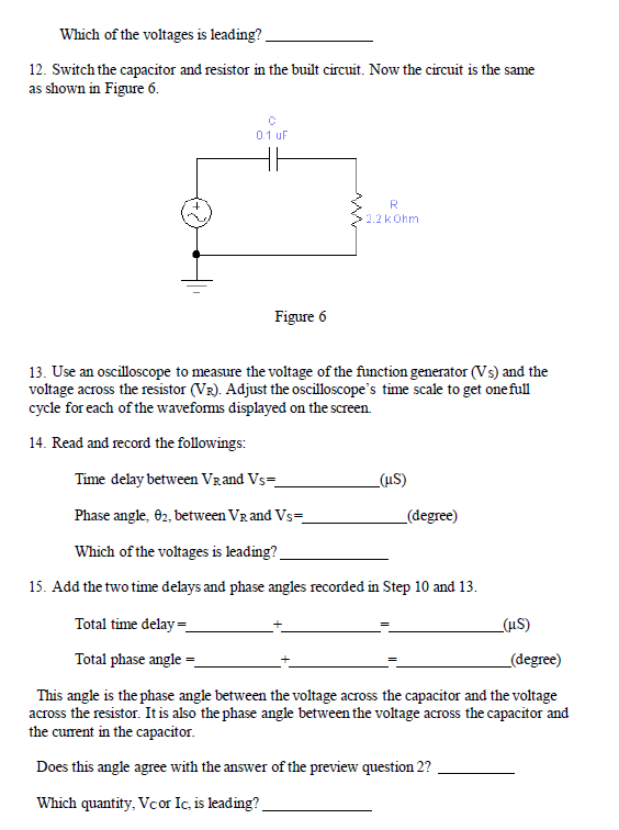 Solved Phase Angle Procedures: 1. Build a circuit as shown | Chegg.com