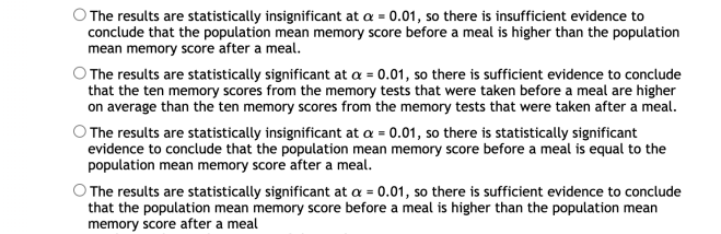 Solved Is memory ability before a meal better than after a | Chegg.com