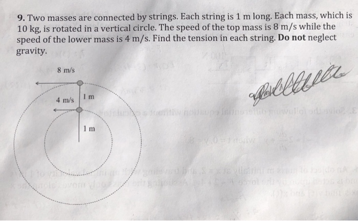 Solved 9. Two masses are connected by strings. Each string | Chegg.com
