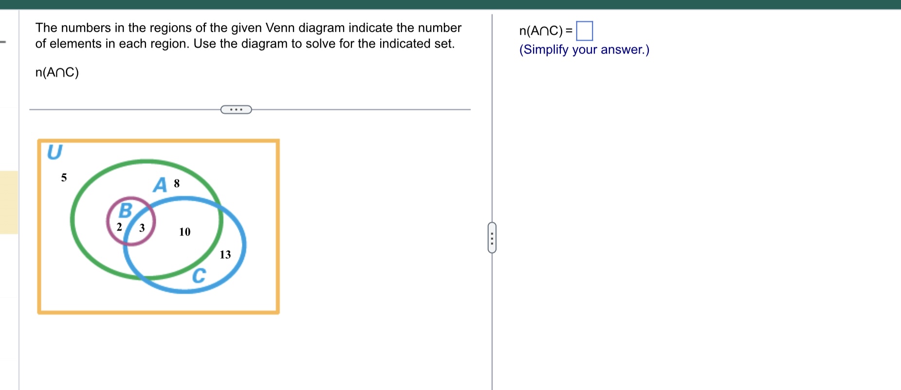 Solved The numbers in the regions of the given Venn diagram | Chegg.com