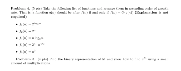 Solved Problem 4. (5 pts) Take the following list of | Chegg.com