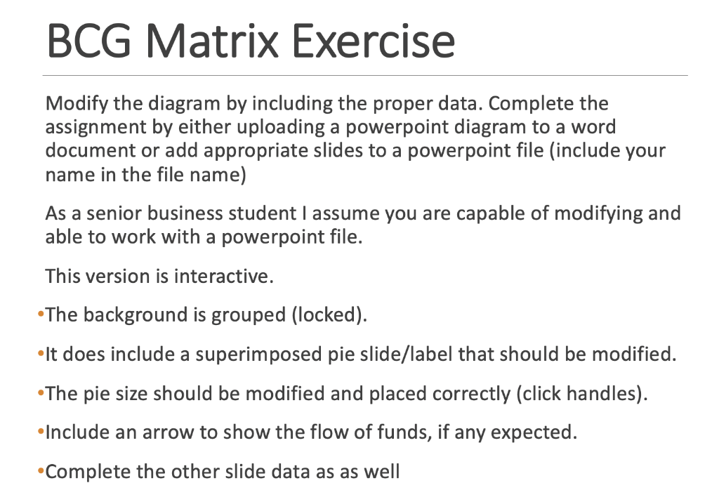 Solved BCG Matrix Exercise Modify the diagram by including | Chegg.com