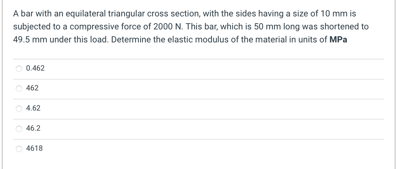 Solved A bar with an equilateral triangular cross section, | Chegg.com