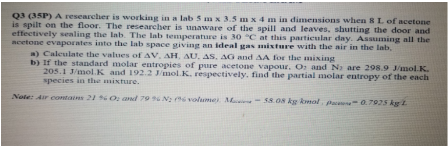Q3 (35P) A researcher is working in a lab 5 m x 3.5 | Chegg.com