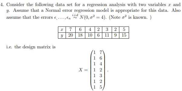 Solved 4. Consider the following data set for a regression | Chegg.com