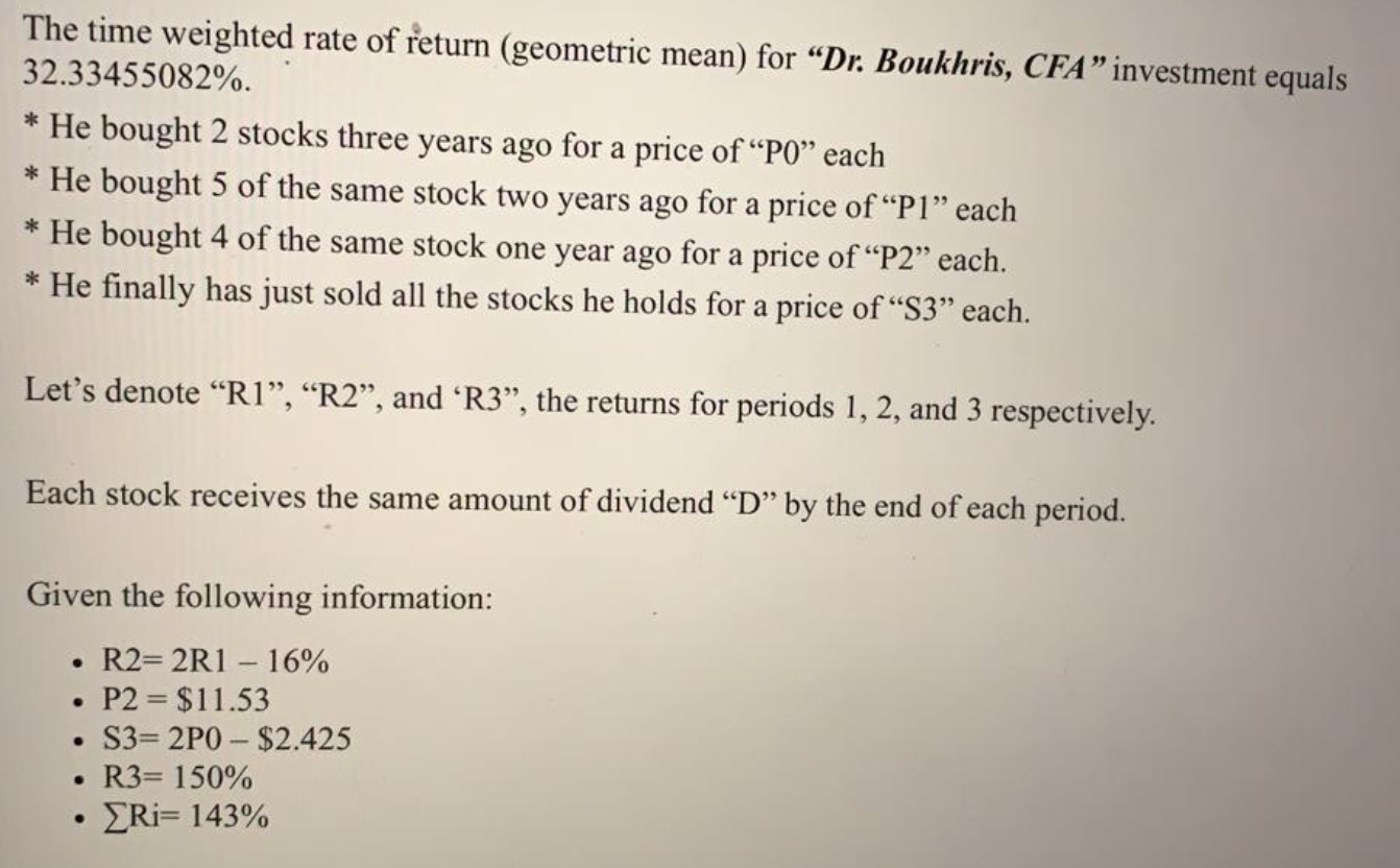 Solved The time weighted rate of return (geometric mean) for | Chegg.com