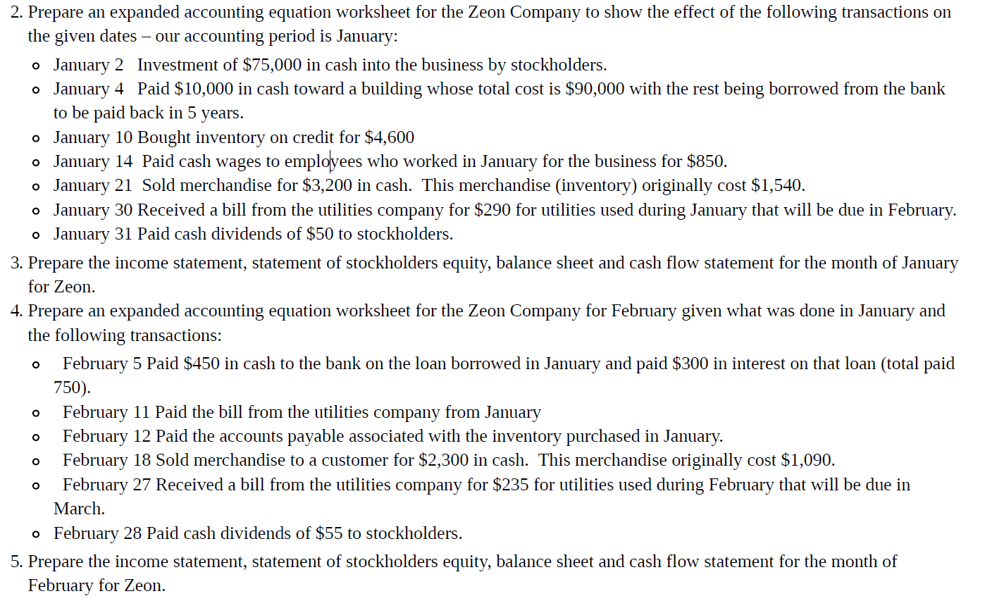 2. Prepare an expanded accounting equation worksheet | Chegg.com