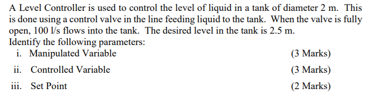 Solved A Level Controller is used to control the level of | Chegg.com