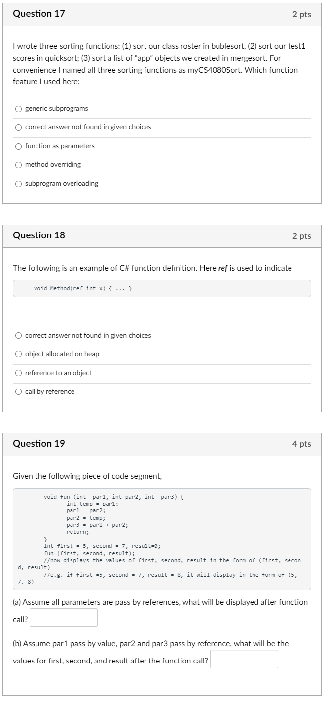 Solved I Wrote Three Sorting Functions 1 Sort Our Class 