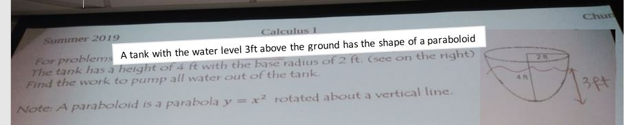 Solved Chur Summer 2019 Calculus For problems A tank with | Chegg.com