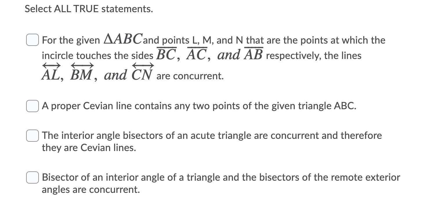 Solved Select ALL TRUE statements. For the given AABCand | Chegg.com