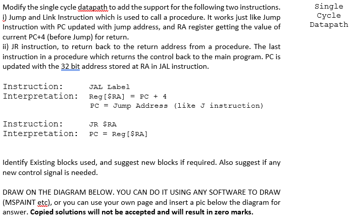 Single Cycle Datapath Modify the single cycle | Chegg.com