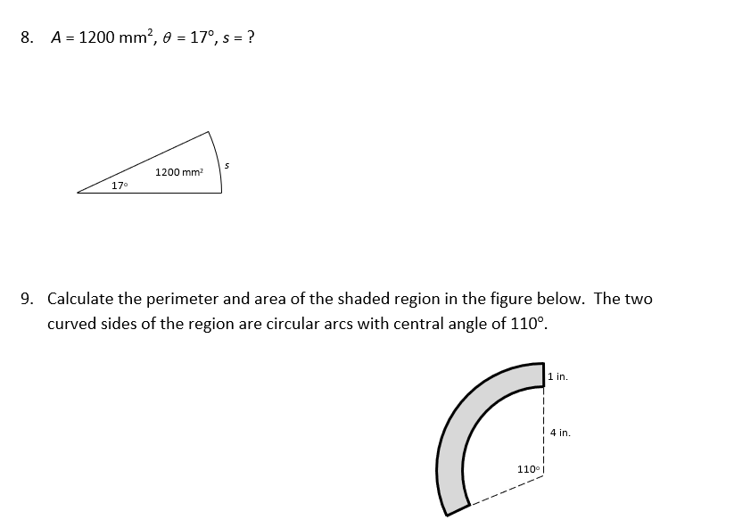 Solved A=1200 mm2,θ=17∘,s=? Calculate the perimeter and area | Chegg.com