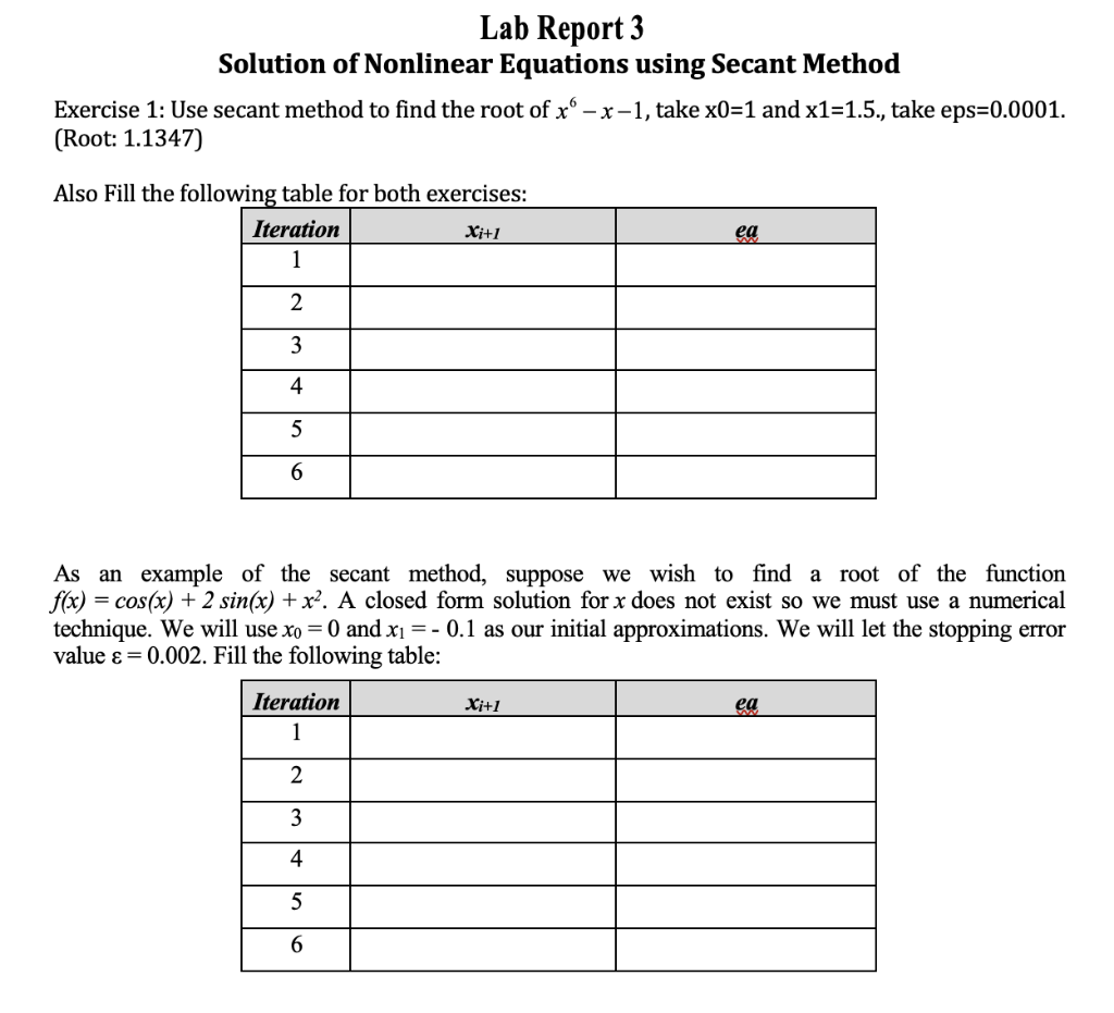 Solved Lab Report 3 Solution of Nonlinear Equations using | Chegg.com