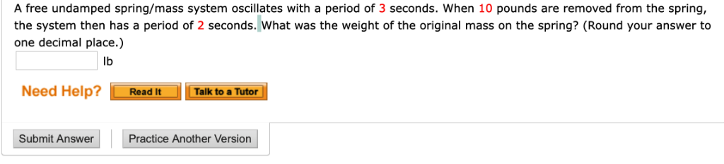 Solved A free undamped spring/mass system oscillates with a | Chegg.com