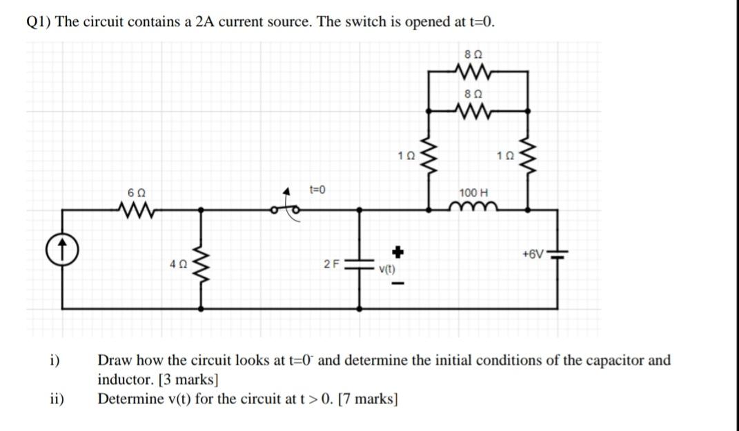 Solved Q1) The circuit contains a 2 A current source. The | Chegg.com