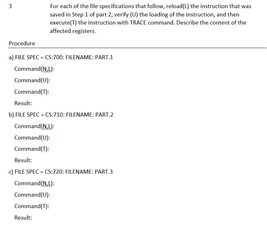 Solved 3 For each of the file specifications that follow, | Chegg.com