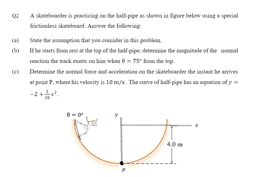 Solved Q2 A skateboarder is practicing on the half-pipe as | Chegg.com