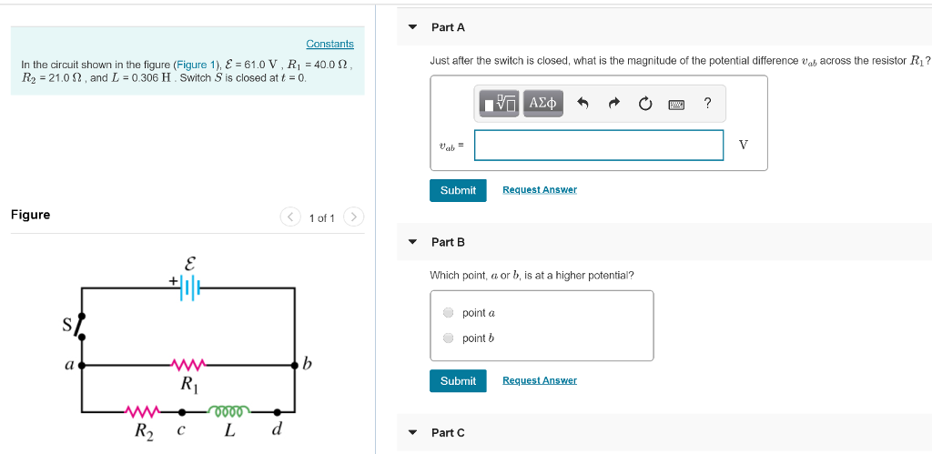 Solved Part A Constants Just after the switch is closed, | Chegg.com