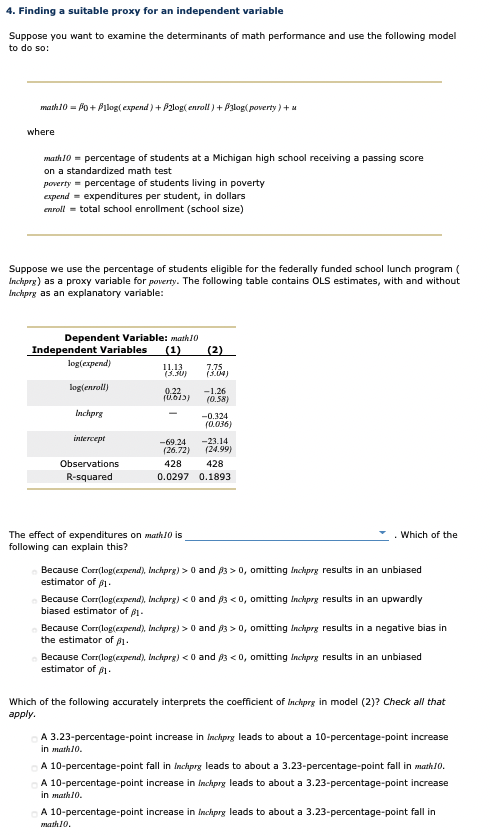 Solved 4. Finding a suitable proxy for an independent | Chegg.com