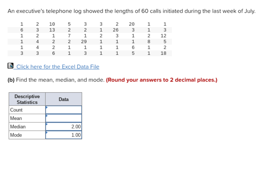Solved An executive's telephone log showed the lengths of 60 | Chegg.com