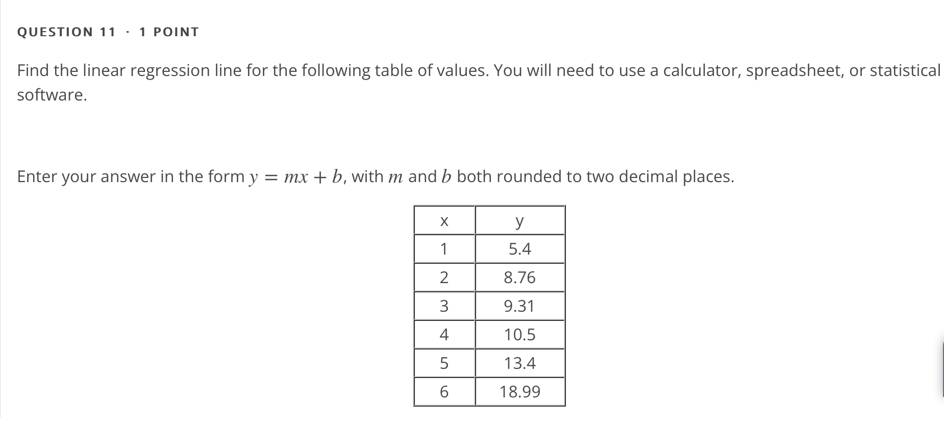 Solved QUESTION 11 - 1 ﻿POINTFind the linear regression line | Chegg.com