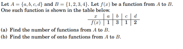 Solved Let A = {a,b,c,d} and B = {1, 2, 3, 4). Let f(x) be a | Chegg.com