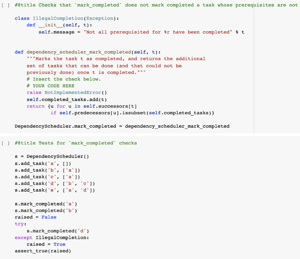 Python Problem: "Marks the task t as completed, and | Chegg.com