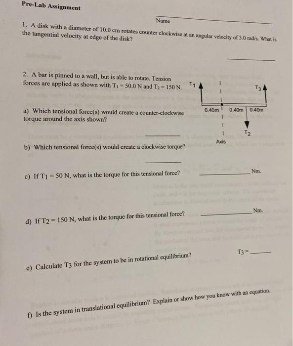 Solved Pre Lab Assignment Name 1 A Disk With A Diameter Of 