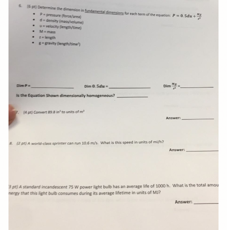 Solved the dimension in fundamental dimensions for each term | Chegg.com